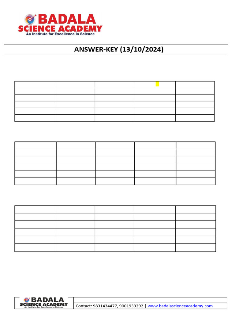 ANSWER KEY JEE FST-01 - Agni-1 | PDF