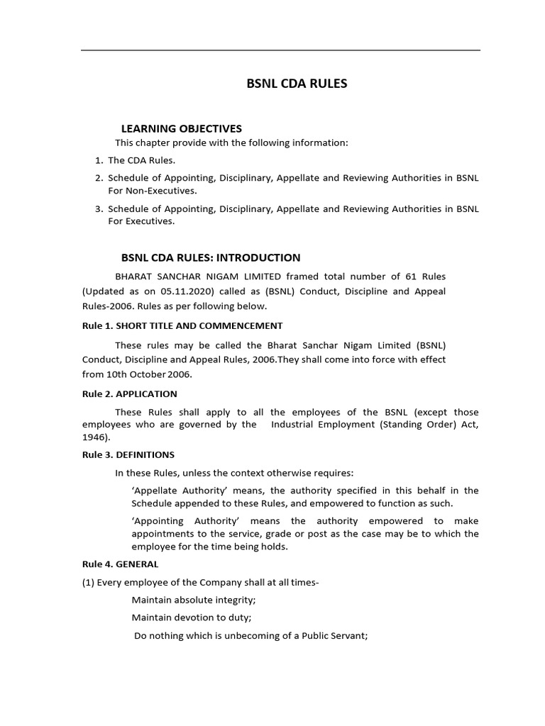 BSNL Cda Rules .... Under Topics General Admin | PDF | Pension | Appeal