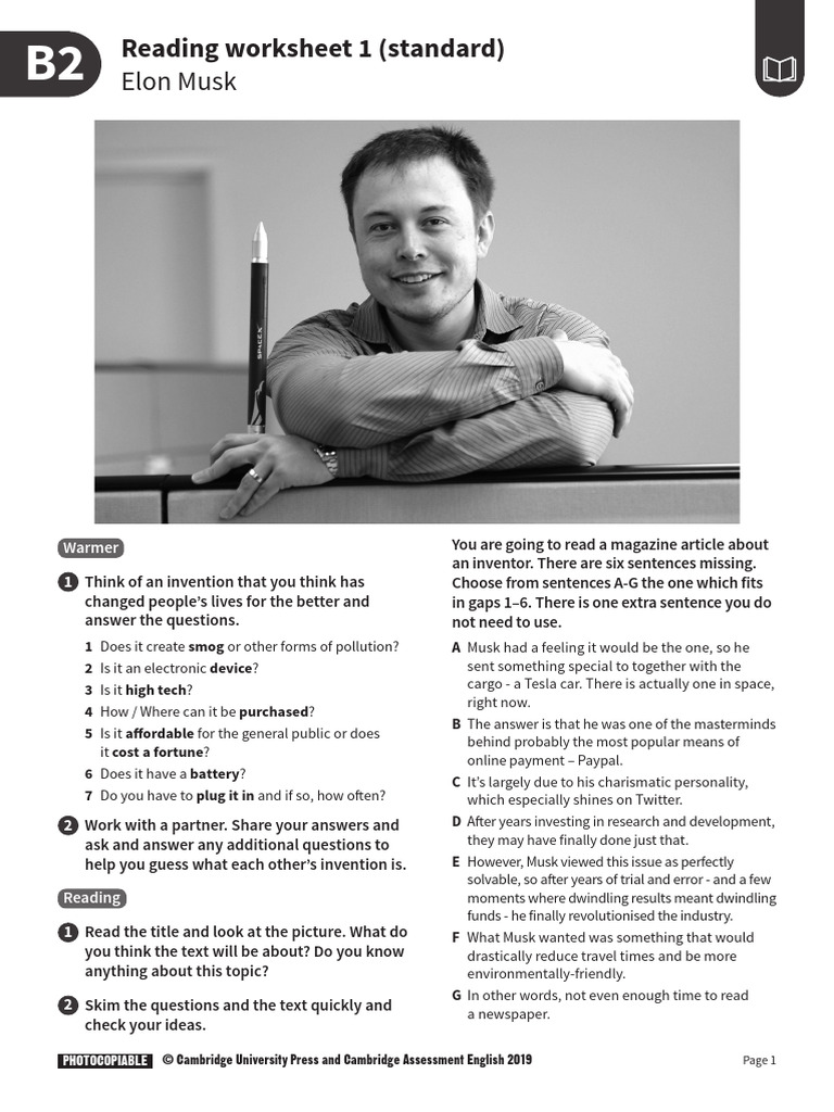 OW - B2 - First - Reading - Worksheet - 1 Standard-Pages-1 | PDF | Elon Musk | Space X