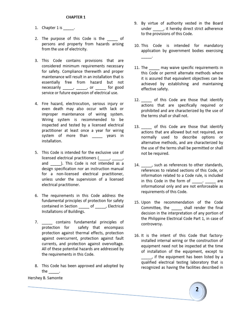 Questions Chapter 1 PEC | PDF | Fuse (Electrical) | Electrical Wiring