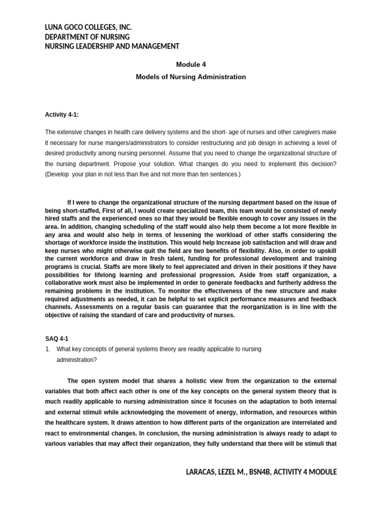 Laracas Lezel M Bsn4b Activity 4 Module | PDF | System | Nursing