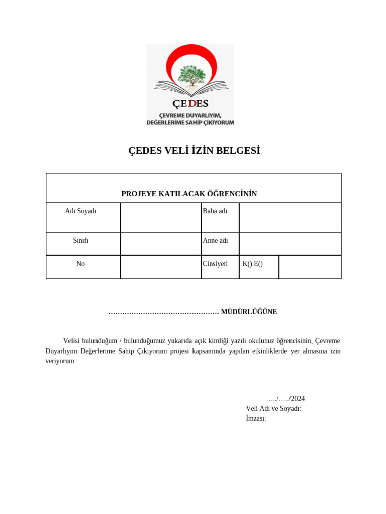 Çedes 2024 Veli̇ İzi̇n Belgesi̇ | PDF