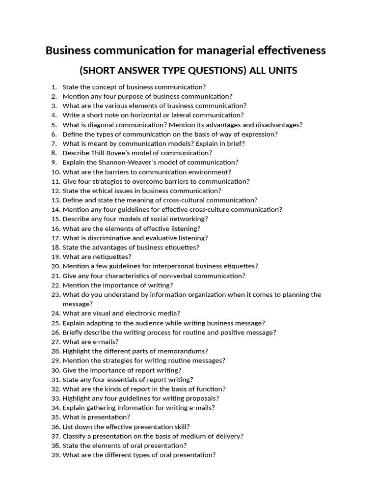 Business Communication IMP. Questions | PDF | Communication | Information