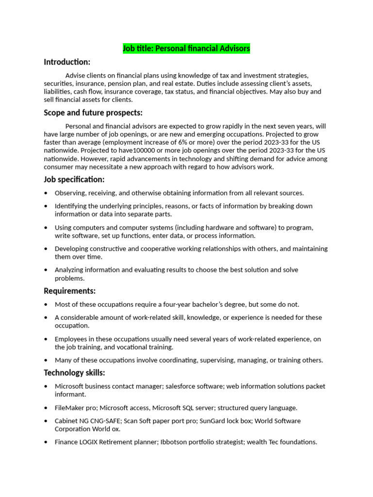 Personal Financial Advisors Overview | PDF | Financial Adviser | Insurance