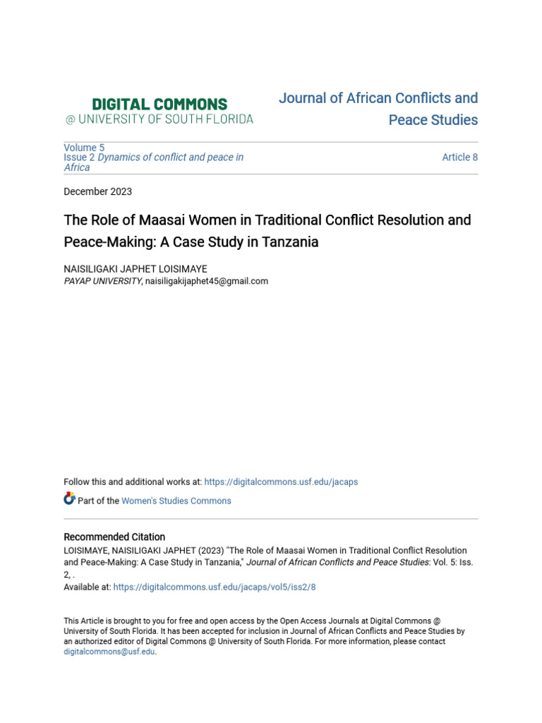 The Role of Maasai Women in Traditional Conflict Resolution and P | PDF | Tanzania | Africa