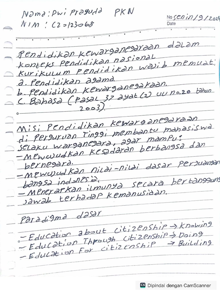 Catatan PKN 9-9-2024 Dwi Prayuda c20123068 | PDF