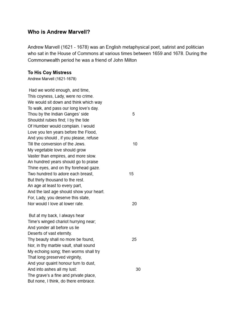 Metaphysical Poets: Andrew Marvell and George Herbert | PDF