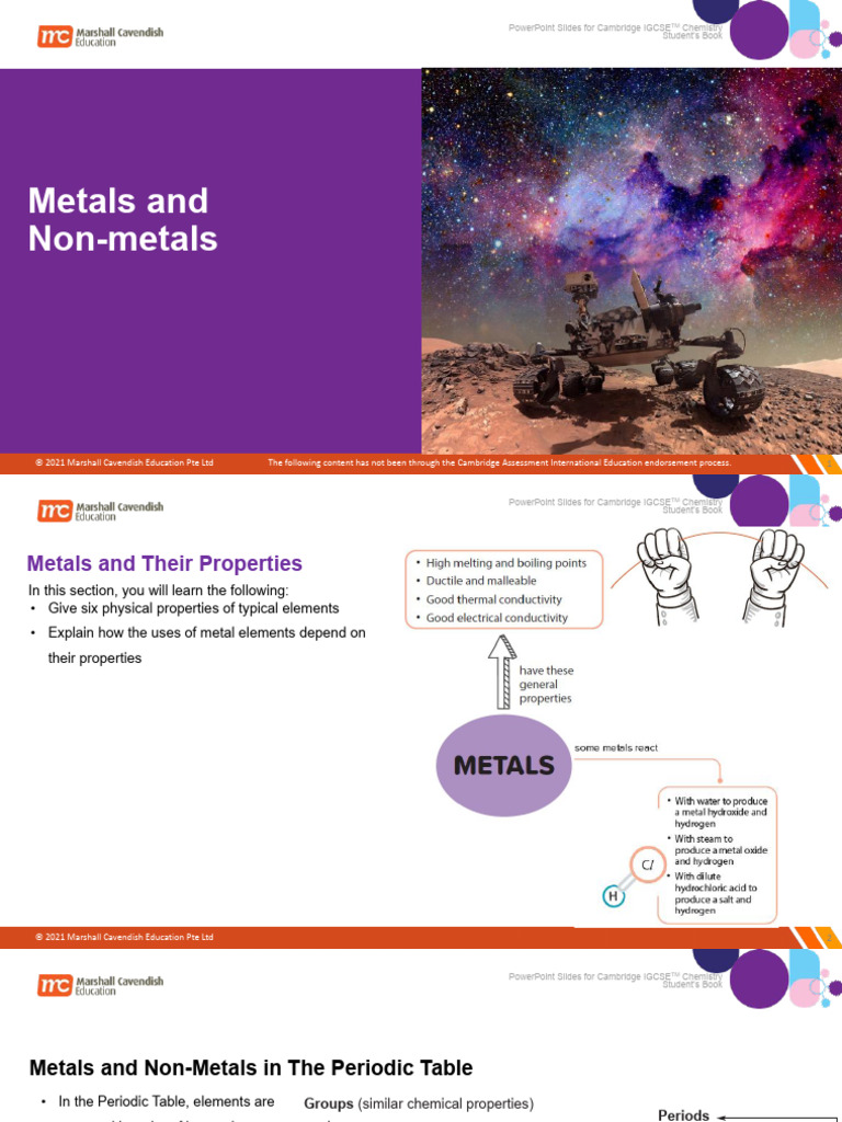 MCE IGCSE Chemistry PPT Metals and Non-Metals | PDF | Alloy | Metals