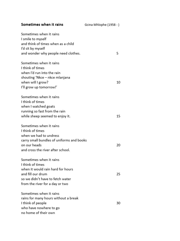 Sometimes When It Rains - Poetry Activity | PDF | Poetry | General Fiction