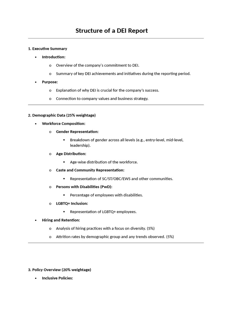DEI Report Structure and Guidelines | PDF | Performance Indicator ...