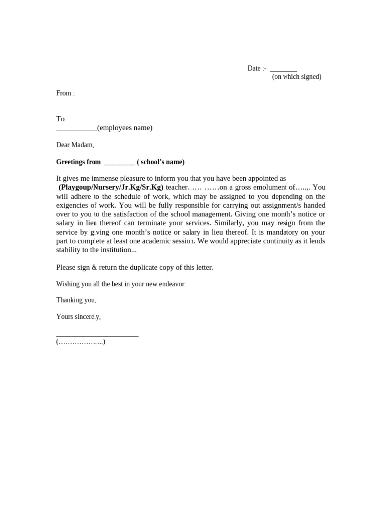 Teacher Appointment Letter Template | PDF