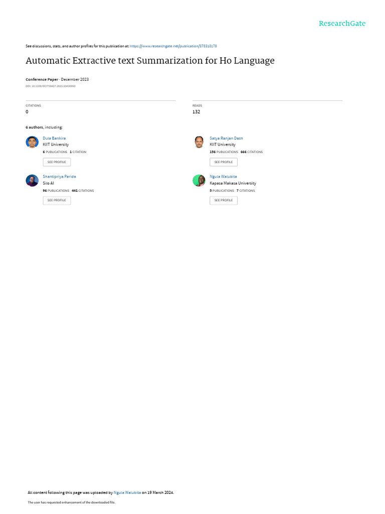 Bankira Et Al. - 2023 - Automatic Extractive Text Summarization For Ho Language | PDF | Linguistics