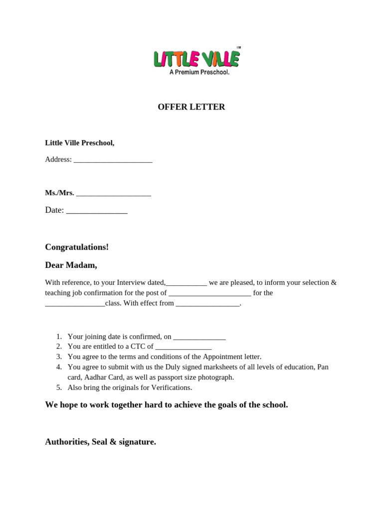 Teacher Offer Letter | PDF | Career & Growth | Business