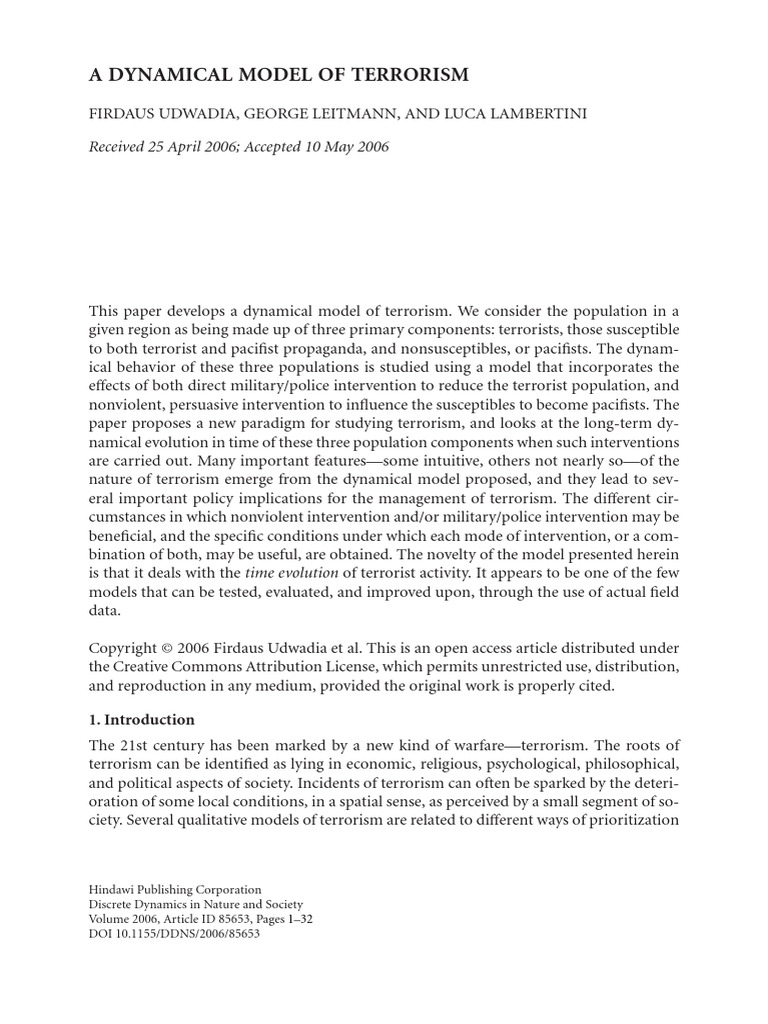 A Dynamical Model of Terrorism | PDF | Eigenvalues And Eigenvectors ...