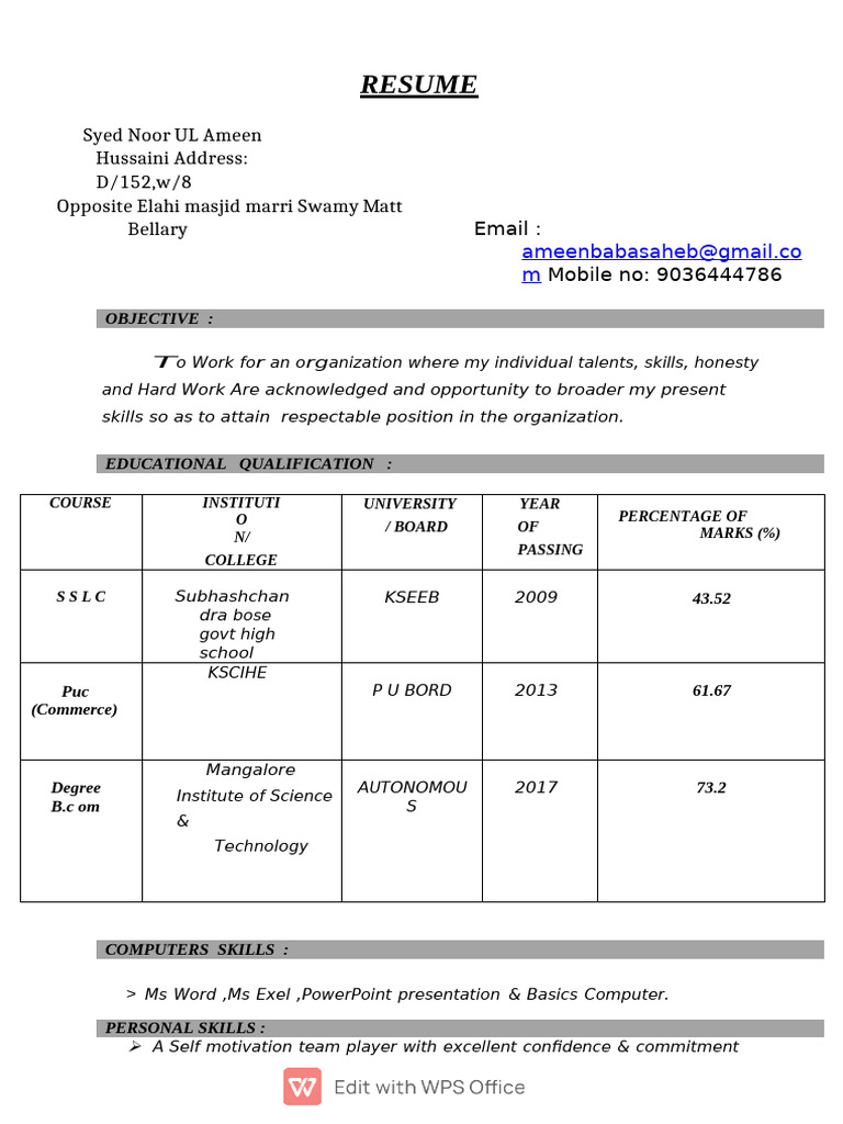 Syed Noor ul Ameen's Resume | PDF