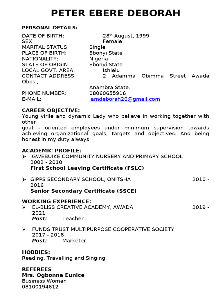 CHUKWUEKEZIE CHINONSO VIVIAN CV | PDF