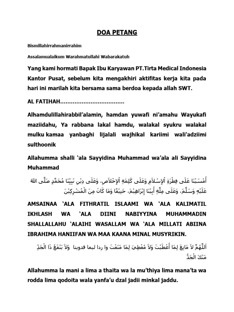 Doa Petang untuk Karyawan PT Tirta | PDF
