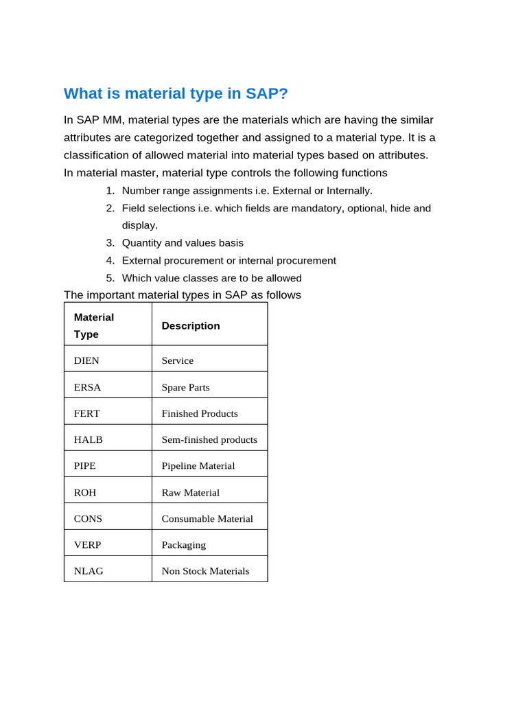 Material Type in SAP | PDF