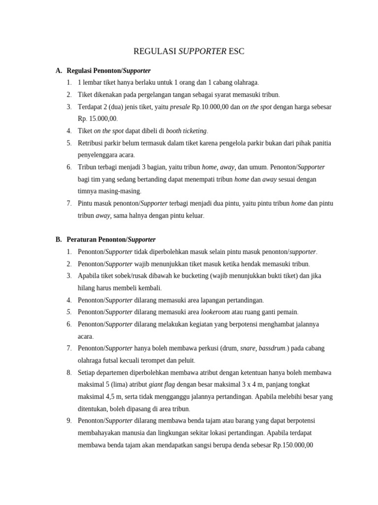 Regulasi Supporter Esc | PDF