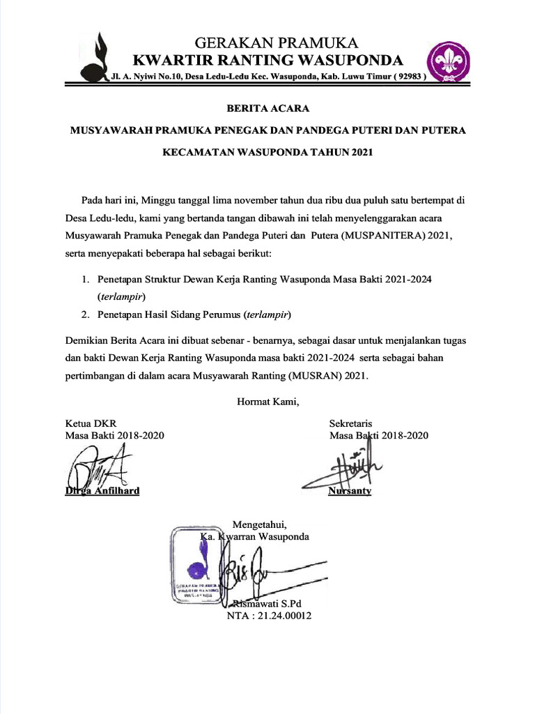 PDF Contoh Pelaporan Berita Acara Muspanitera Compress | PDF