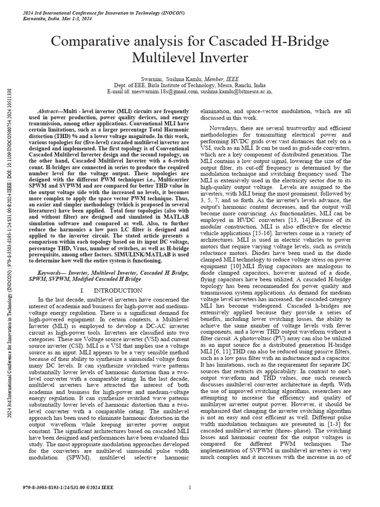 Comparative Analysis For Cascaded H-Bridge Multilevel Inverter | PDF ...