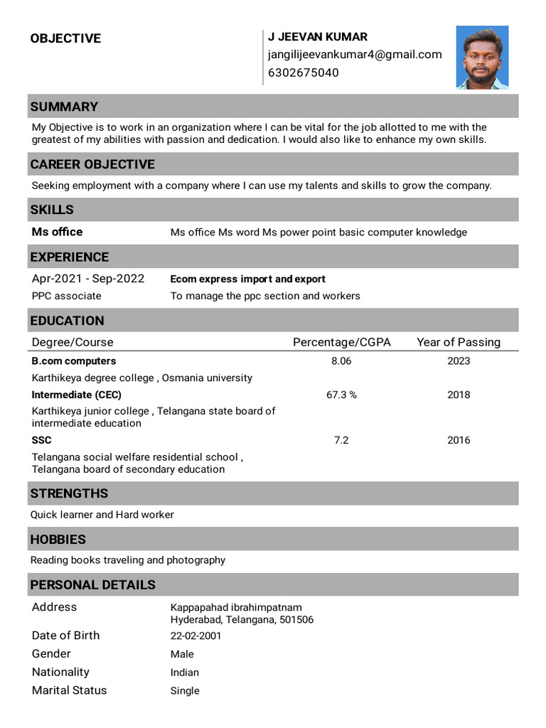 Resume - J JEEVAN KUMAR - Format2 | PDF
