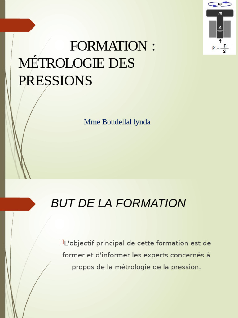 Formation en Métrologie des Pressions | PDF | Calibrage | Erreur de mesure