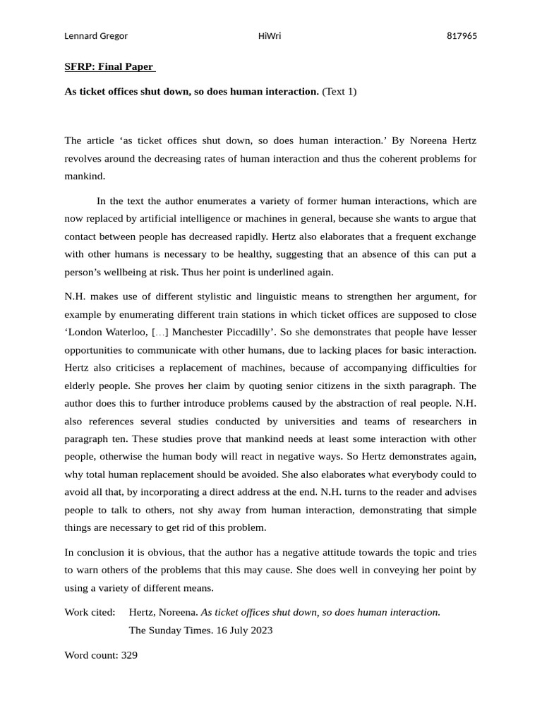 SFRP, Final Paper (Text 1), Gregor | PDF | Social Science