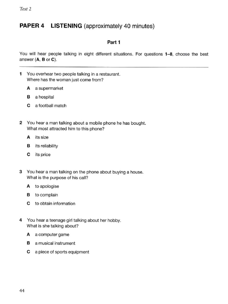 FCE 2 Test 2 Lis | PDF | Backpack