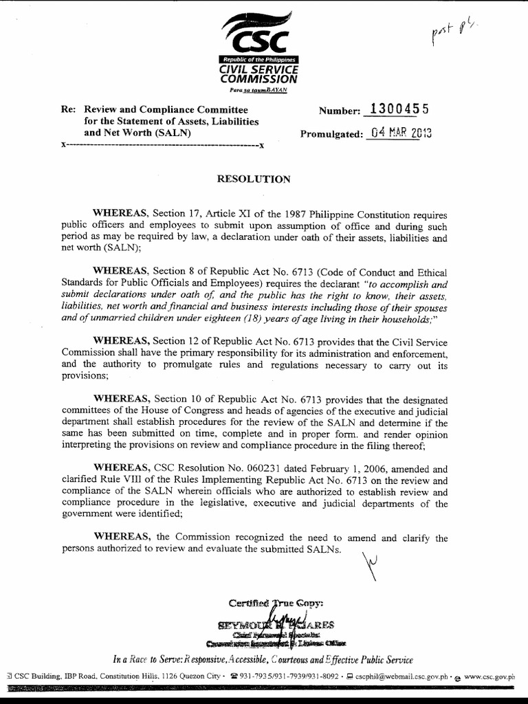 CSC Reso No. 1300455 RCC | PDF