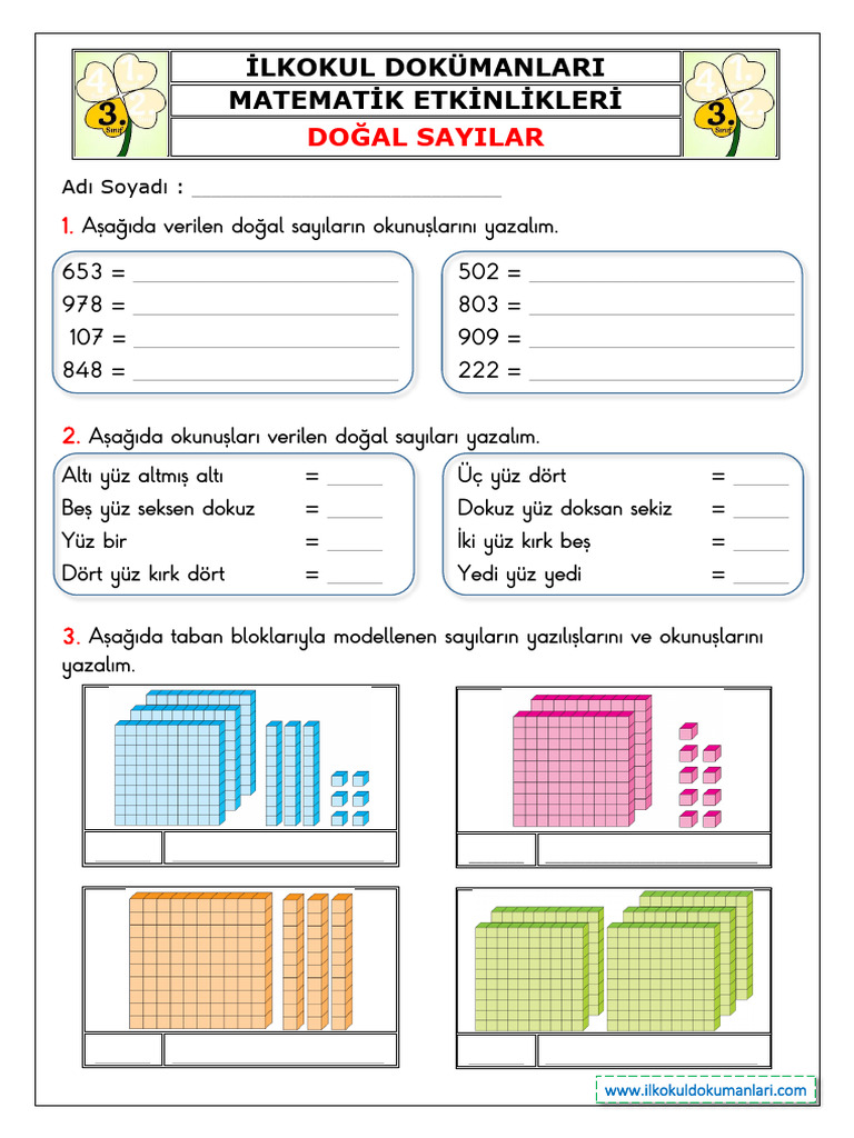 3 Sinif Dogal Sayilar Etkinlik | PDF