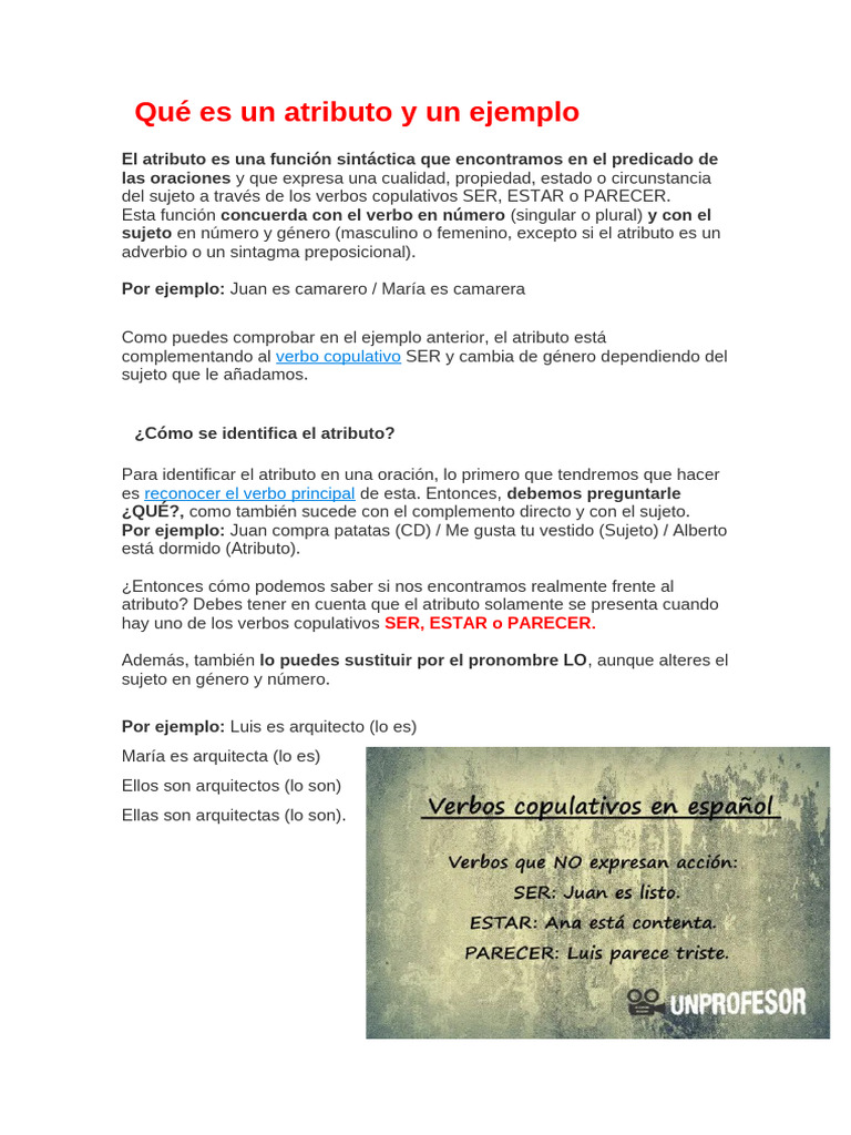 Guía de Atributos en Oraciones | PDF | Asunto (gramática) | Oración ...