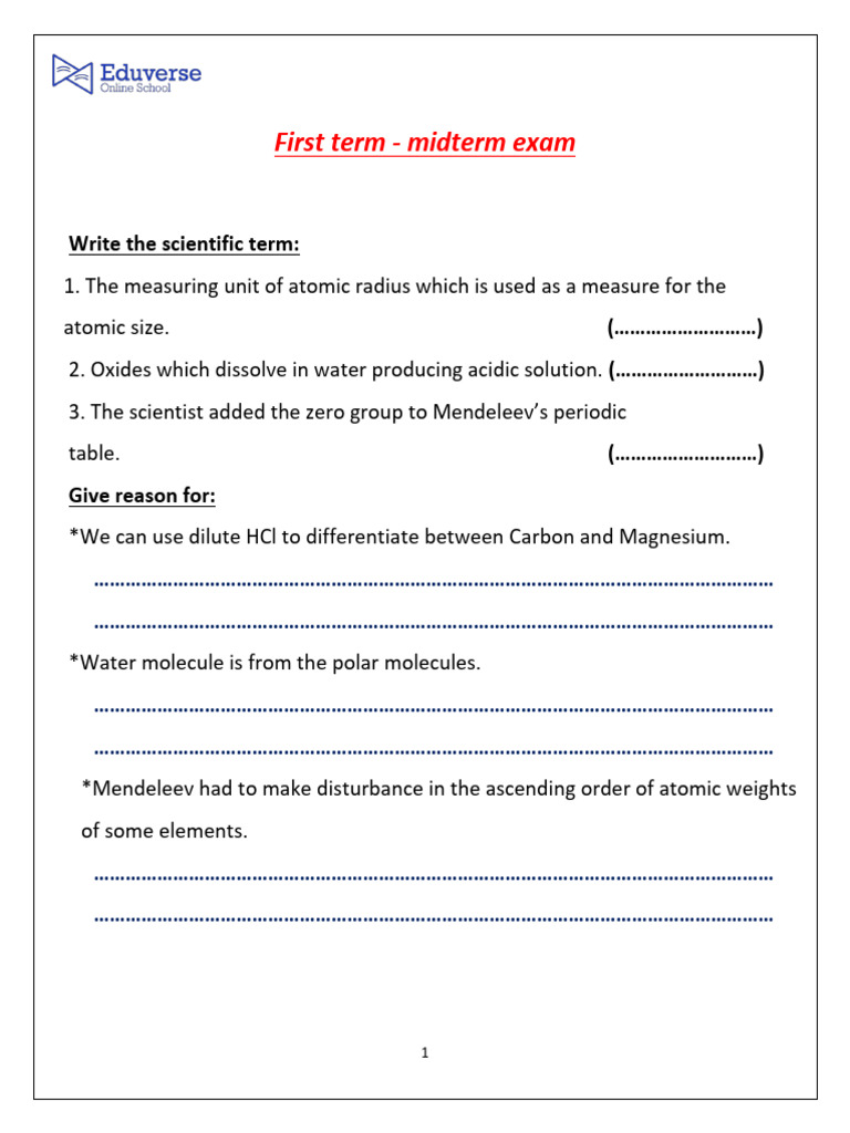 First Term - Midterm Exam: Write The Scientific Term | PDF