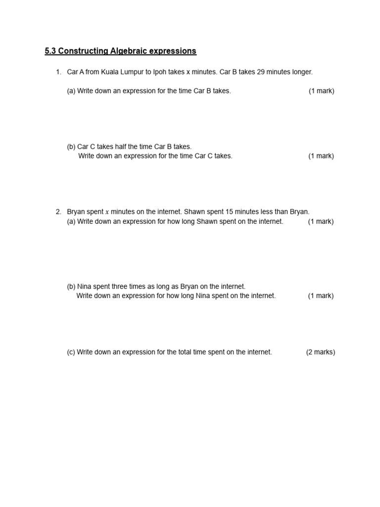 5.3 Constructing Algebraic Expressions | PDF | Foreign Language Studies