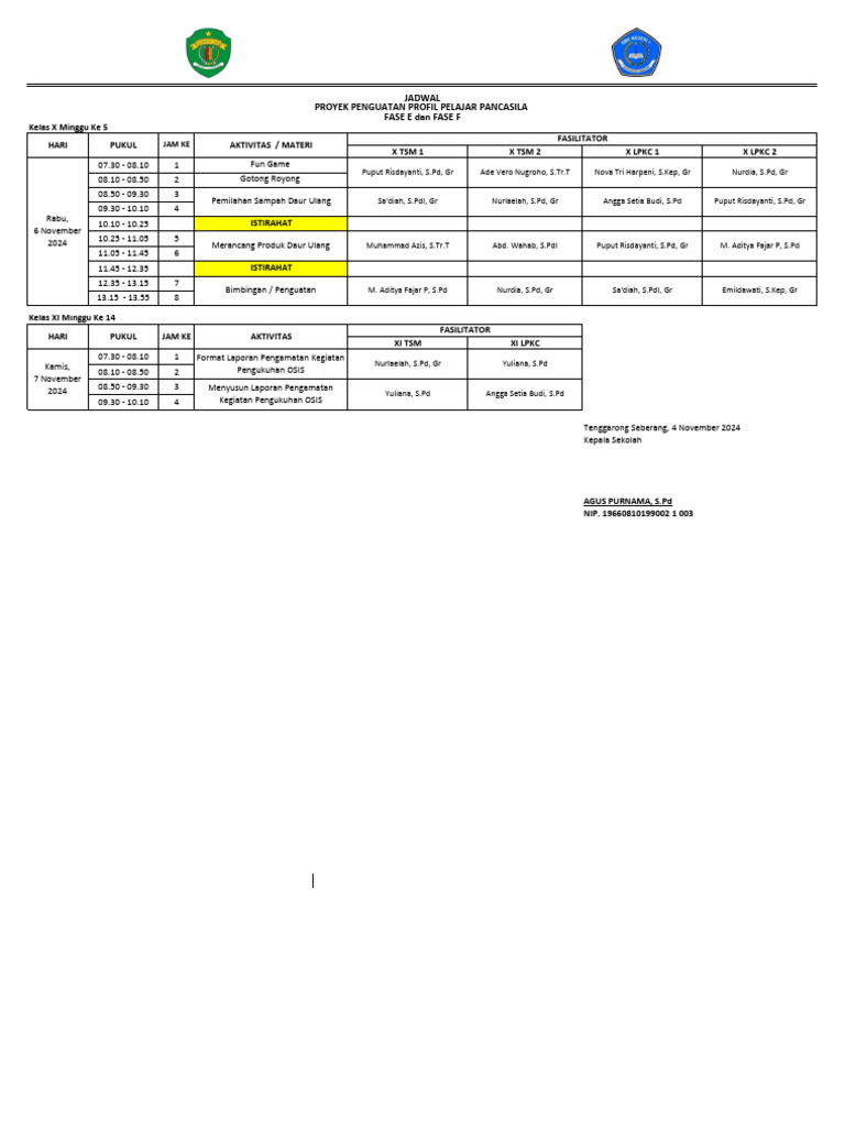 Draft P5 Jadwal 5, 14 | PDF