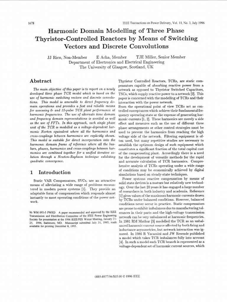 Harmonic Domain Modelling of Three Phase Thyristor-Controlled Reactors by Means of Switching ...