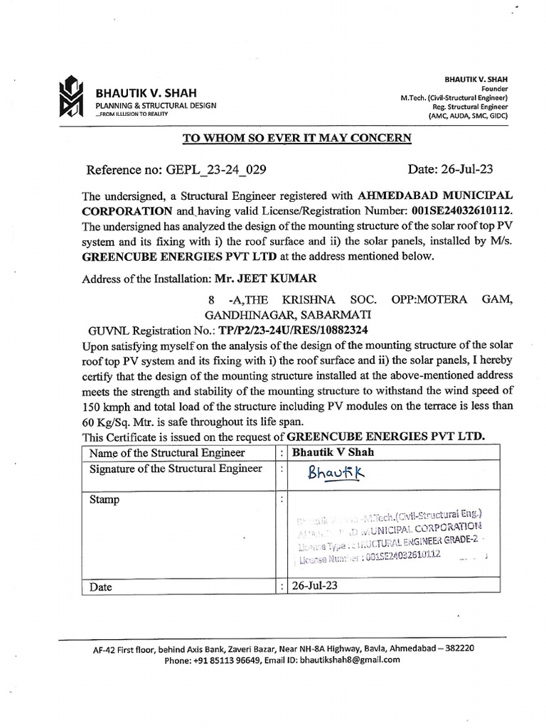 Jeet Kumar Structure Certi | PDF