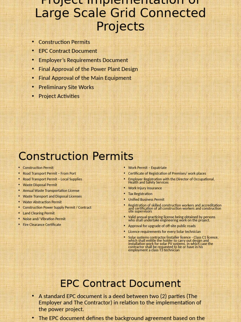 Project Implementation of Large Scale Grid Connected Projects | PDF | License | Employment
