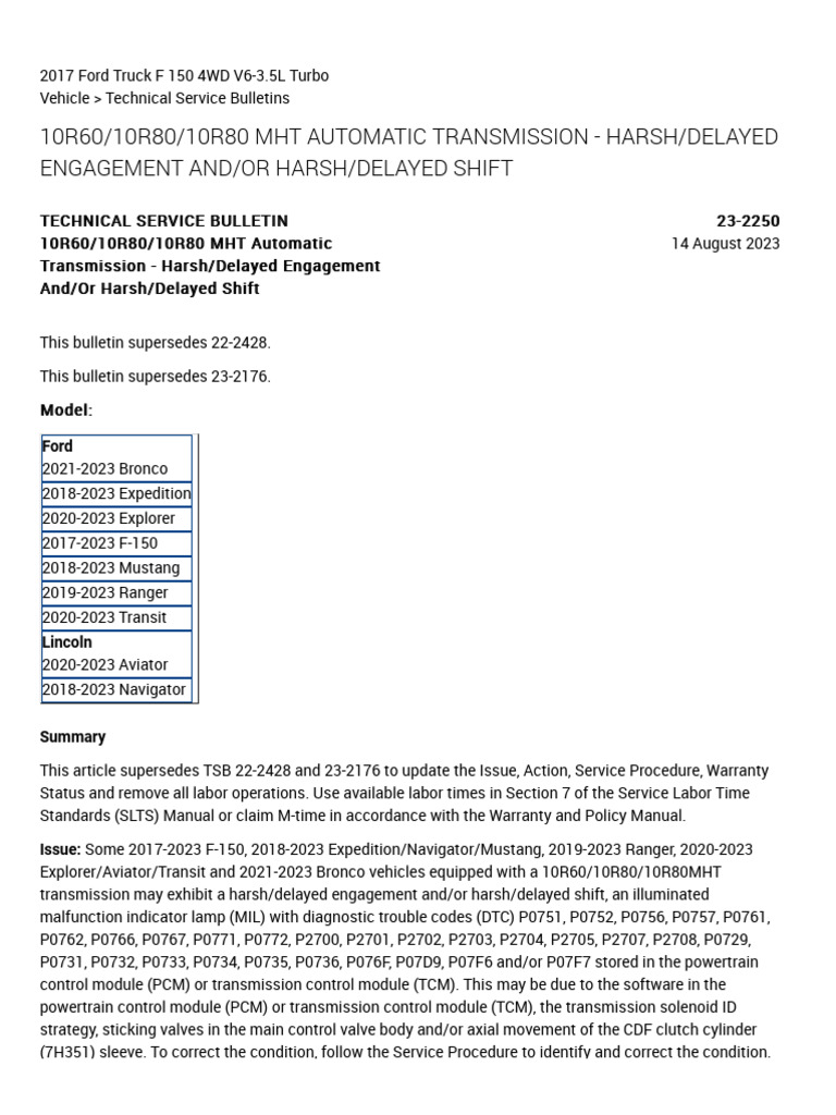 10R60/10R80/10R80 MHT Automatic Transmission - Harsh/Delayed Engagement ...