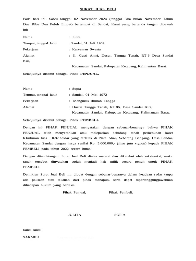 (Format) Surat Jual Beli | PDF