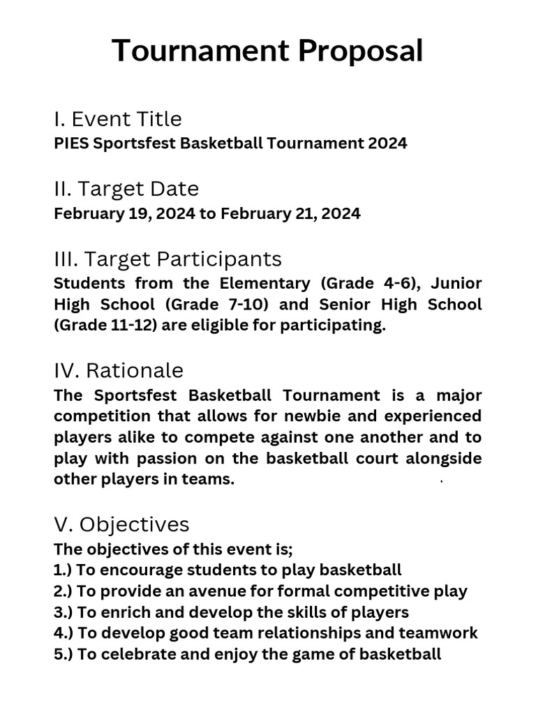 Tournament Proposal | PDF | Athletic Sports | Team Sports