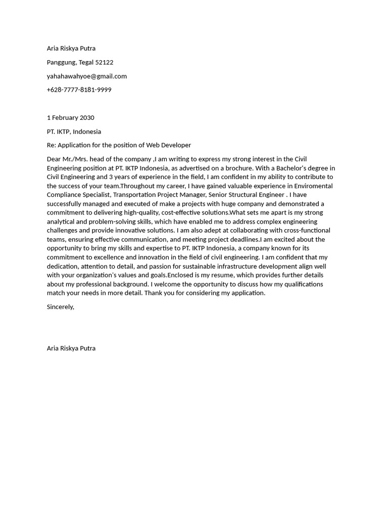 Application for Civil Engineering Position | PDF | Business