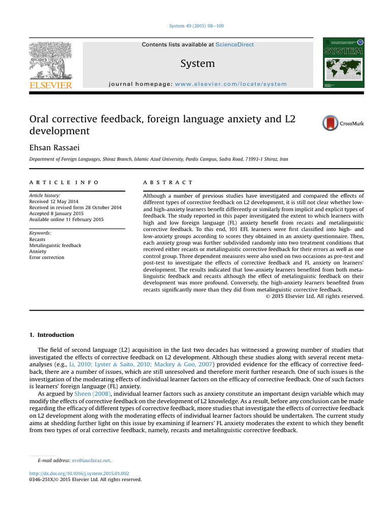 Oral Corrective Feedback Foreign Language Anxiety and L2 Develop - 2015 ...