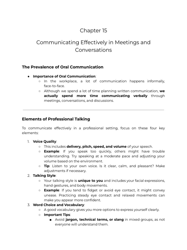 Chapter 15 - Communicating Effectively in Meetings and Conversations ...