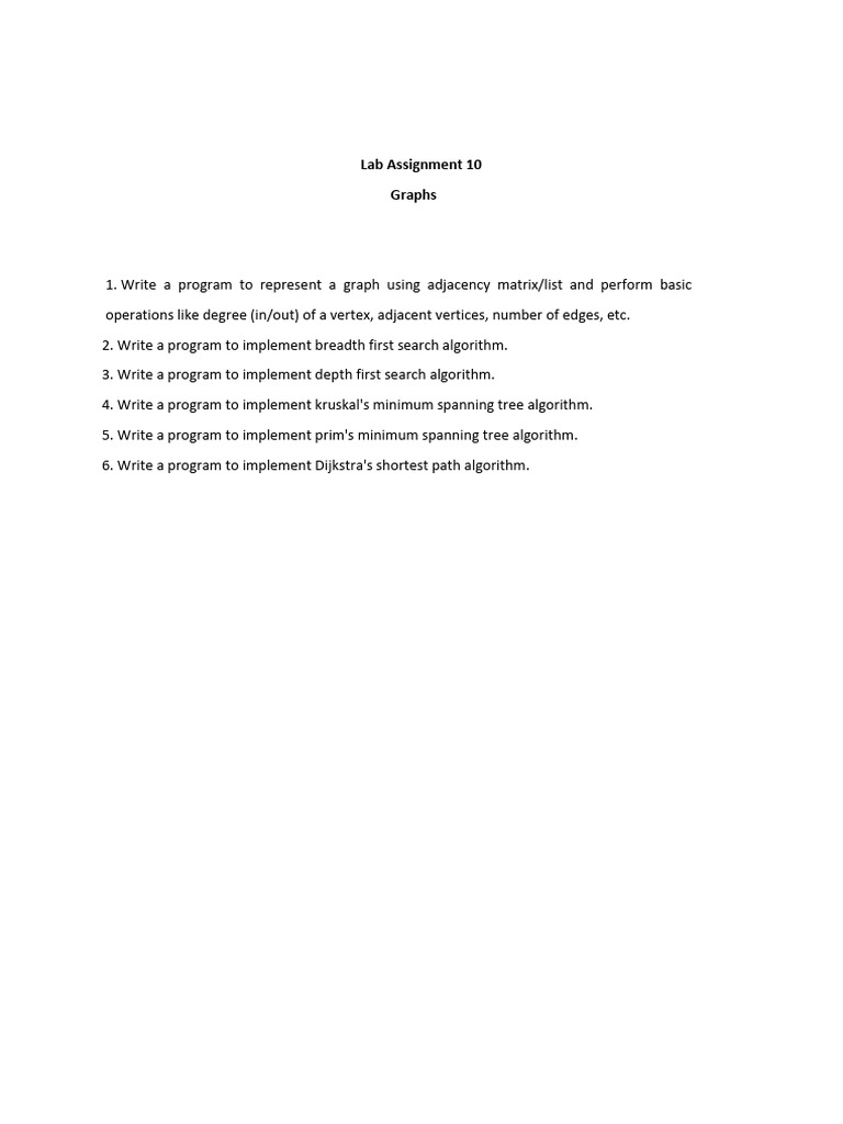 Lab Assignment 10 (Graphs) | PDF