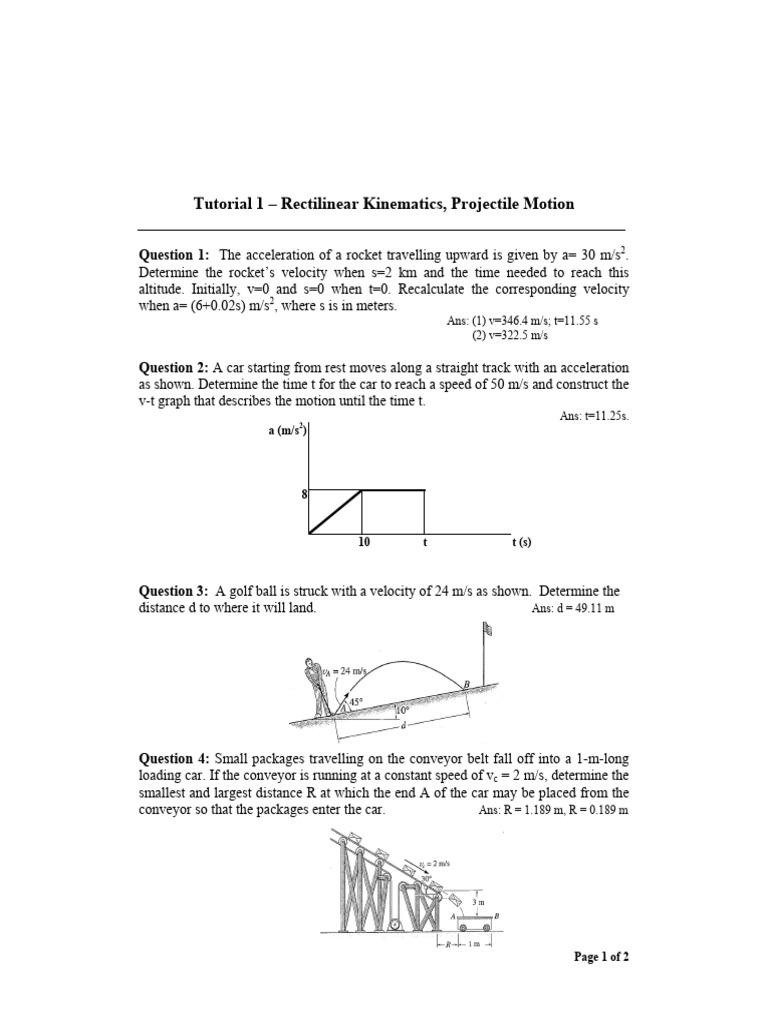 Dynamics Tutorial 1 | PDF | Velocity | Acceleration
