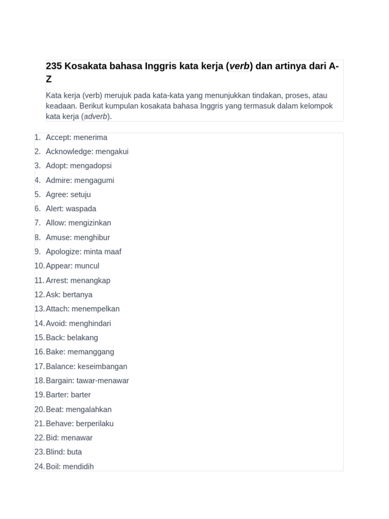 235 Kosakata Bahasa Inggris Kata Kerja | PDF
