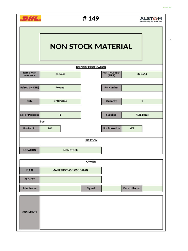 Non Stock Blank Form | PDF