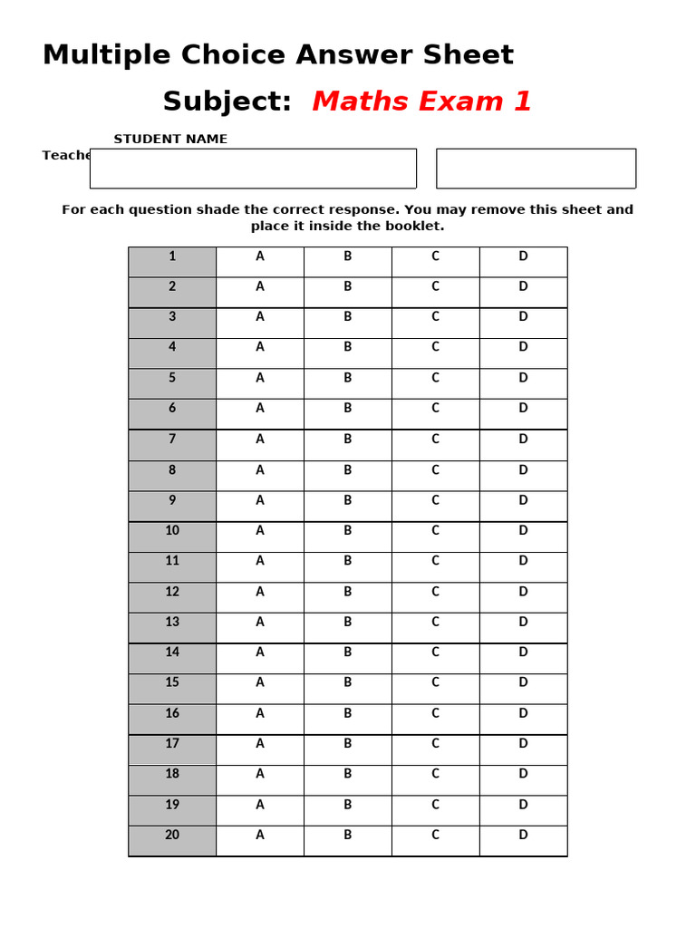 Multiple Choice Answer Sheet | PDF