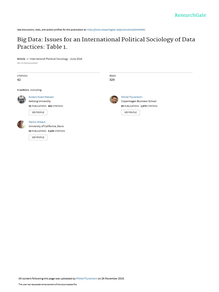Big Data: Issues For An International Political Sociology of Data Practices | PDF | Big Data ...